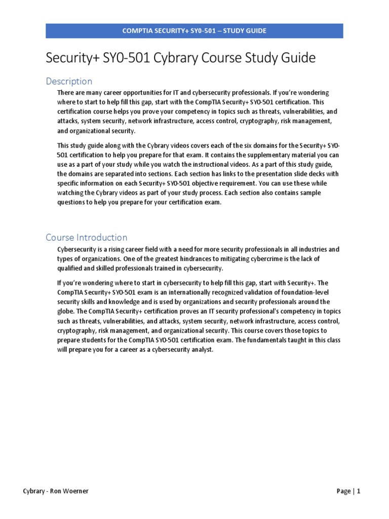 Security SY0 501 Study Guide | PDF | Computer Security | Security