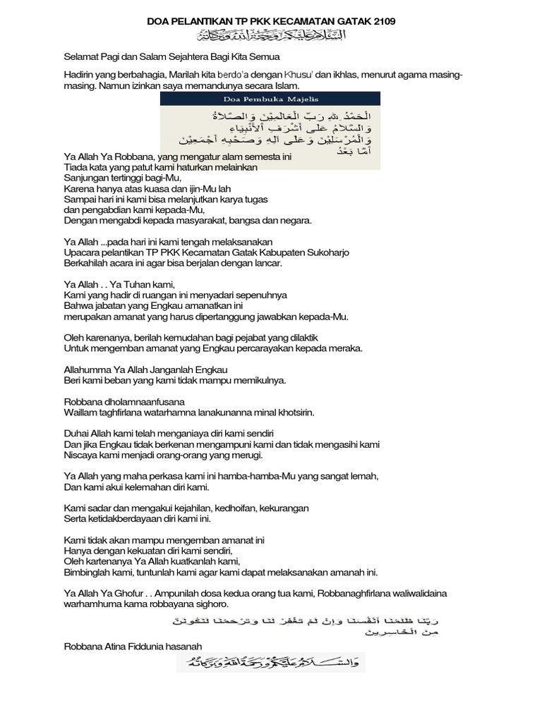Doa Pelantikan TP PKK Kecamatan Gatak 2109 | PDF | Pengelolaan Keuangan & Uang | Agama ...