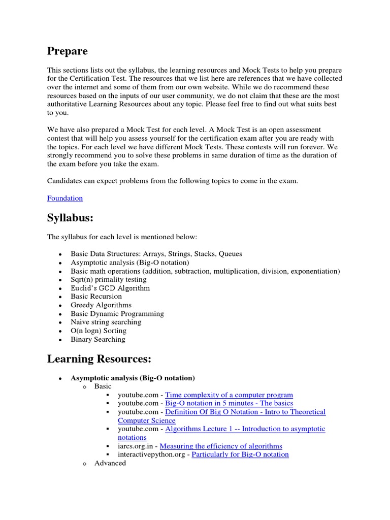 DSA & Algorithm CodeChef Certificate Exam | PDF | Theoretical Computer ...