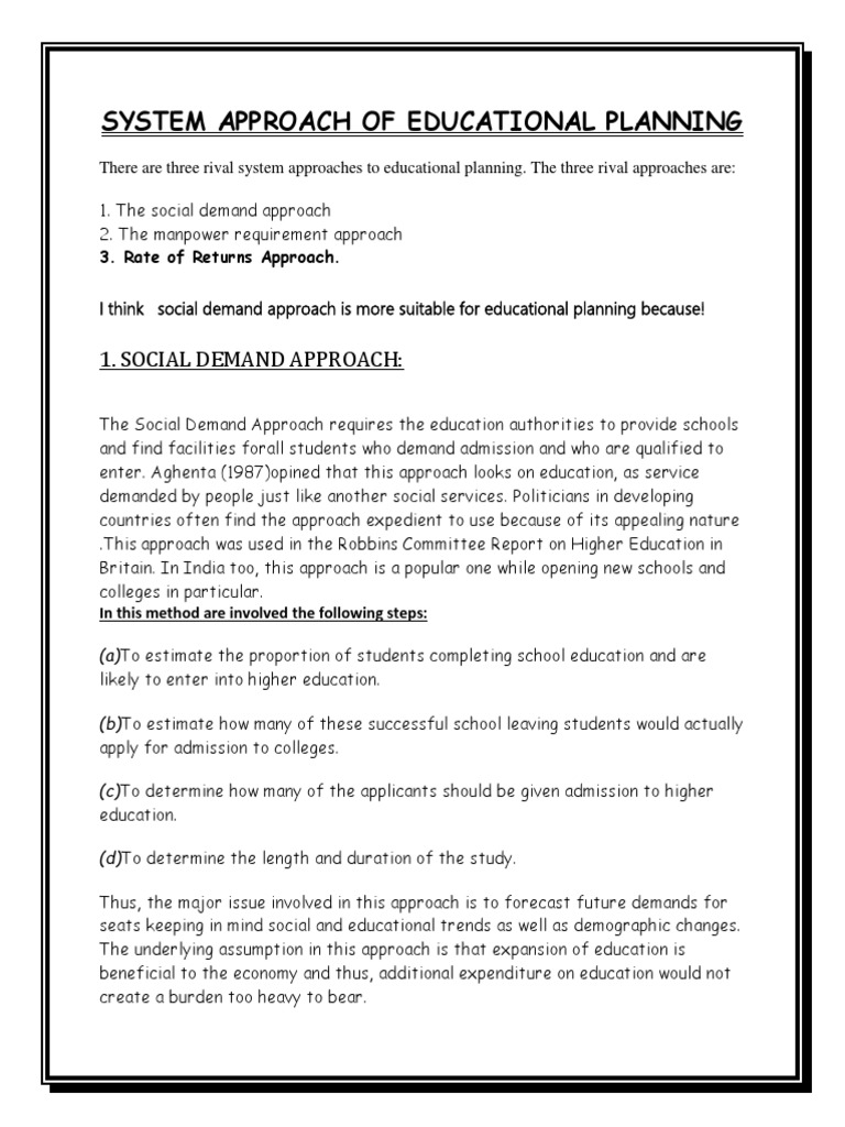 Approaches Educational Planning | National Education