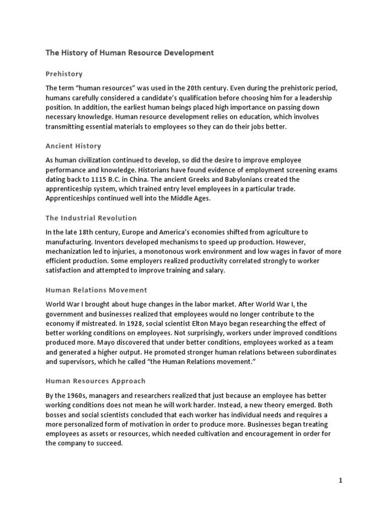 The History of Human Resource Development | PDF | Human Capital ...