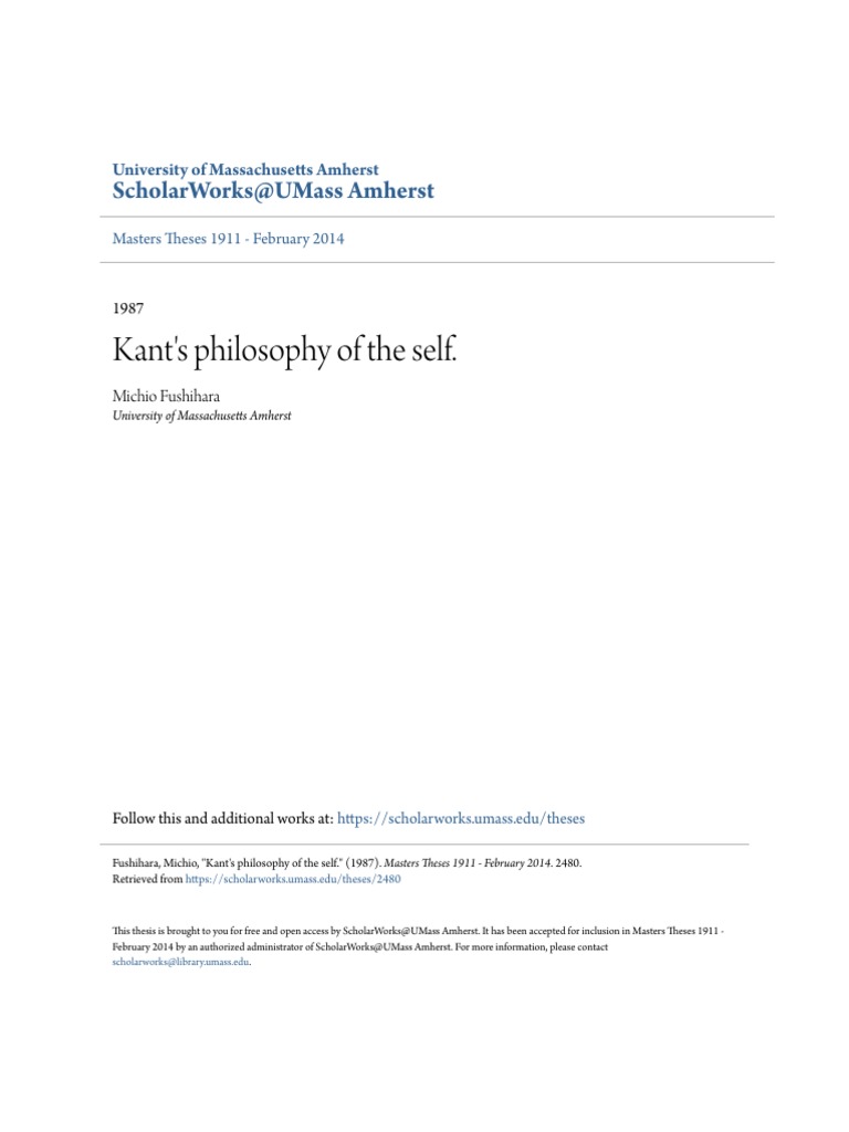 Kant'S Philosophy of The Self.: Scholarworks@Umass Amherst | PDF ...