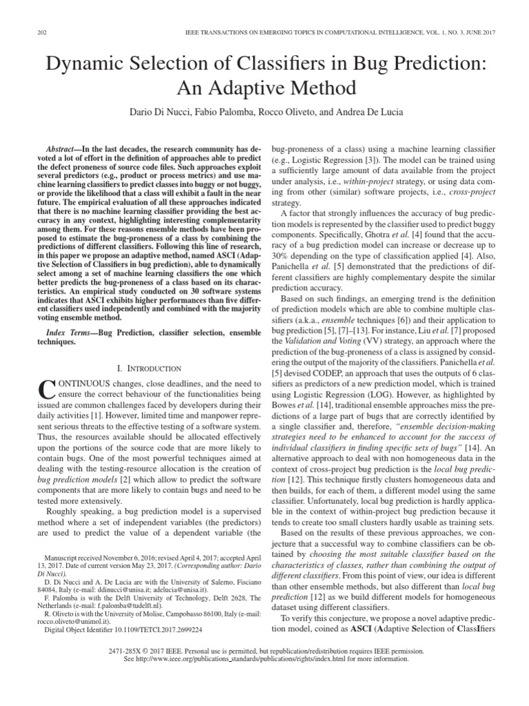 Dynamic Selection of Classifiers in Bug Prediction: An Adaptive Method | PDF | Statistical ...