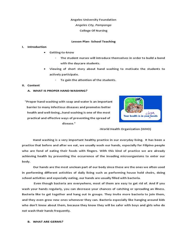 LESSON PLAN Handwashing | Download Free PDF | Hand Washing | Infection