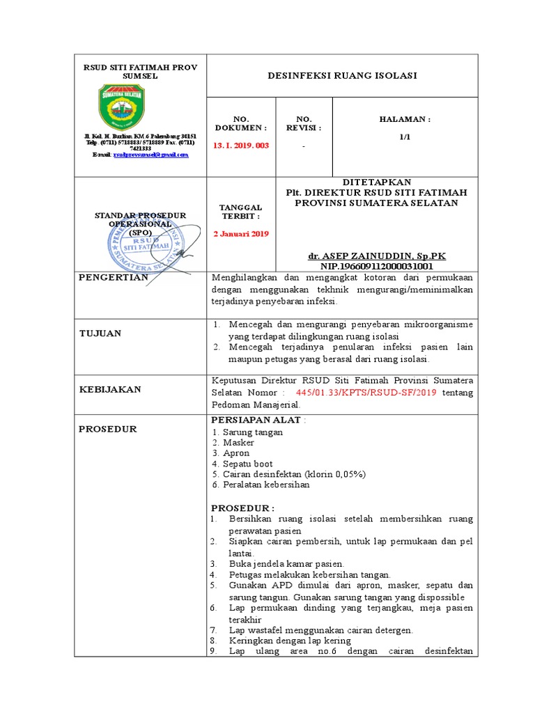 Prosedur Desinfeksi Ruang Isolasi | PDF | Sains & Matematika