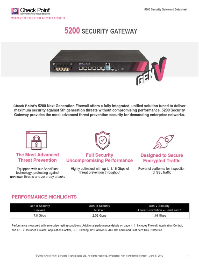 5200 Security Gateway Datasheet | PDF | Firewall (Computing) | Computer Network