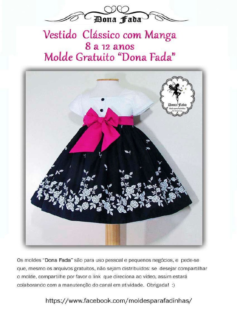 Vestido Clássico Com Manga 8 A 12 Anos - Molde Gratuito Dona Fada-RLevy ...