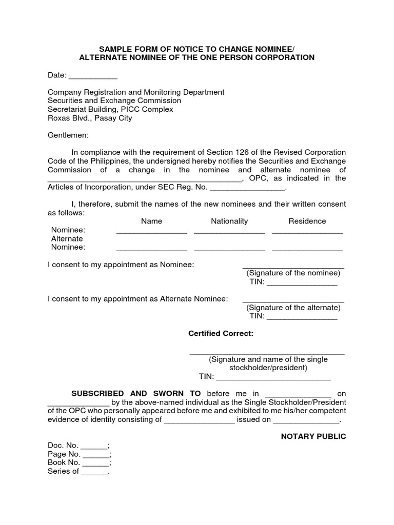 SEC 2019 Sample Notice To Change Nominee (OPC)