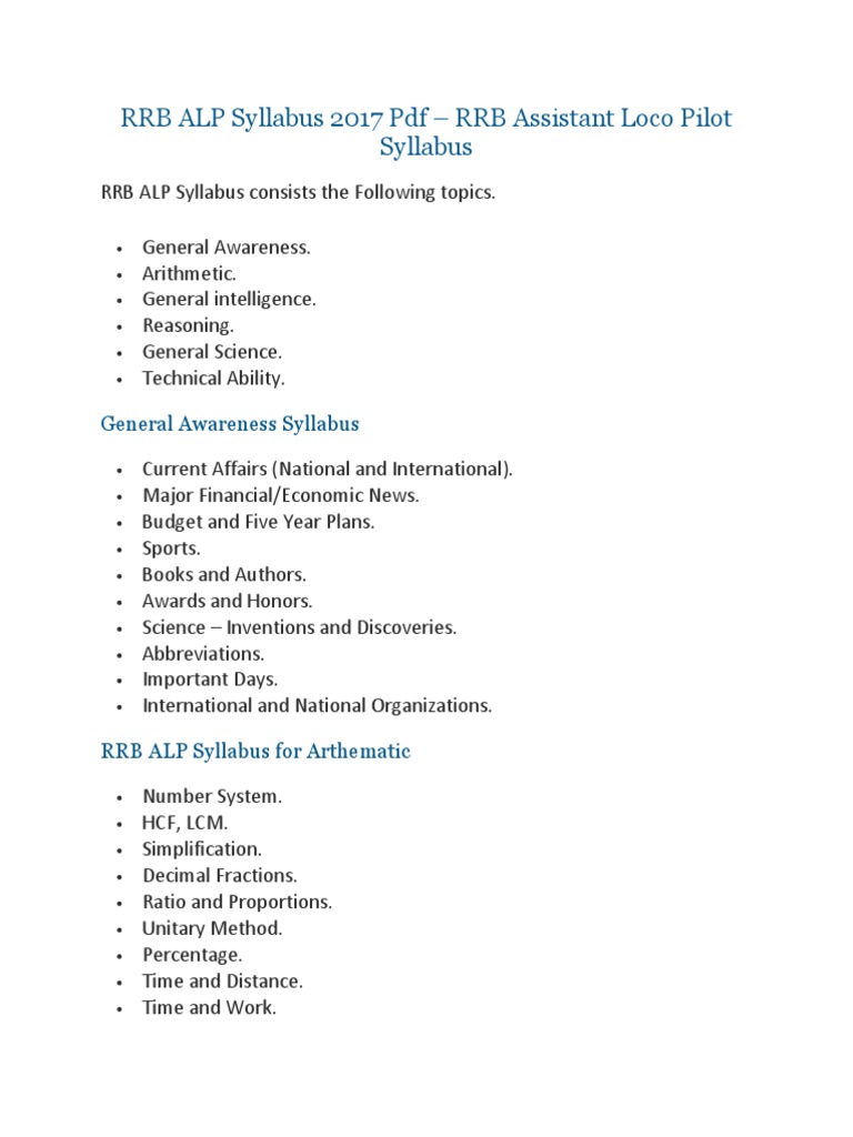 RRB ALP Exam Syllabus Overview | PDF | Engines | Electronics