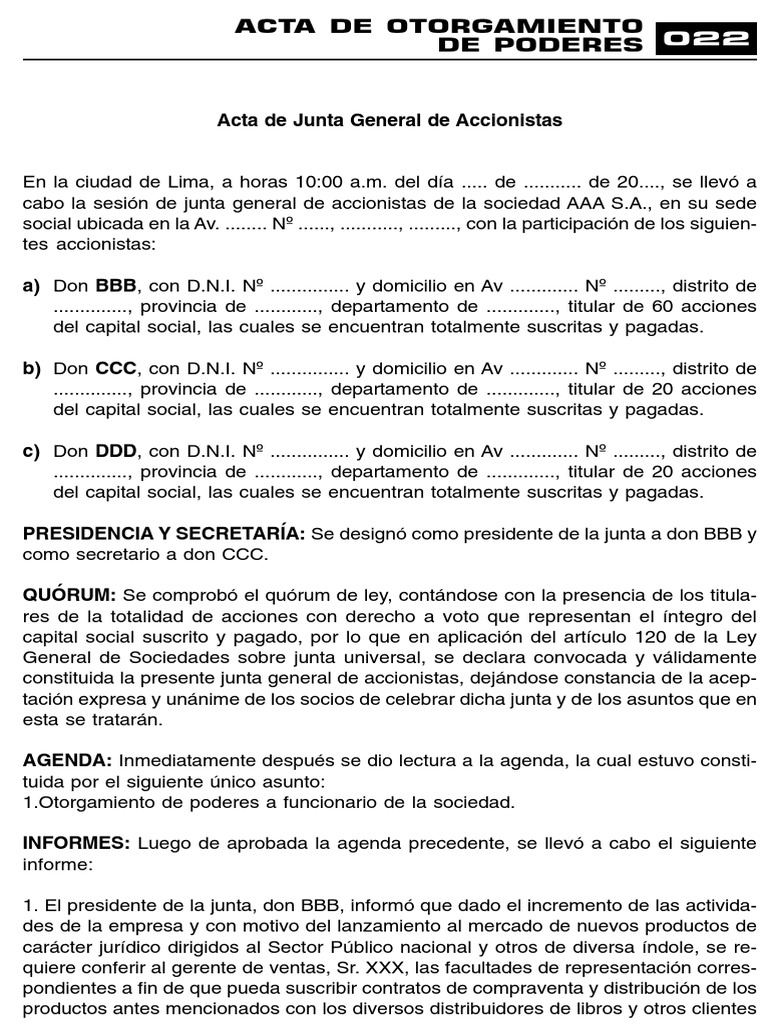 Acta de Otorgamiento de Poderes | PDF | Gobierno | Justicia