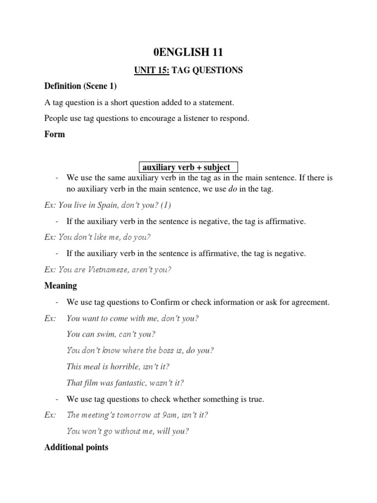 Assignment 1 - Tag Questions | PDF | Question | Verb