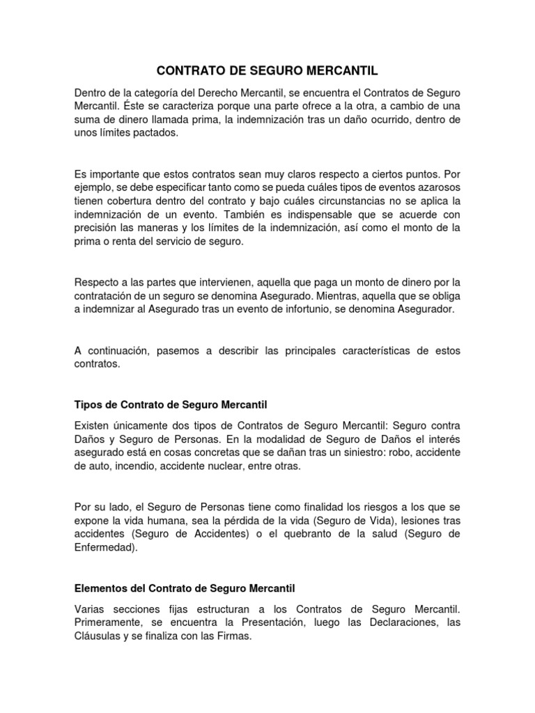 Contrato de Seguro Mercantil | PDF | Póliza de seguros | Seguro