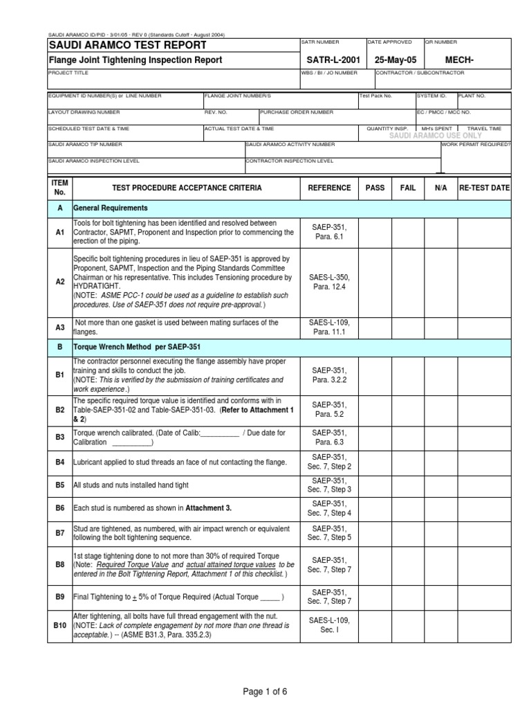 SATR-L-2001 Flange Joint Tightening Test Report | PDF | Nut (Hardware ...