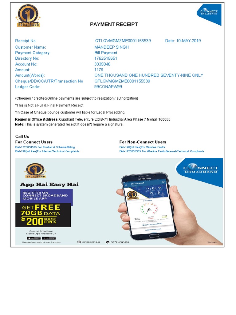 Payment Receipt: Call Us For Connect Users For Non Connect Users | PDF