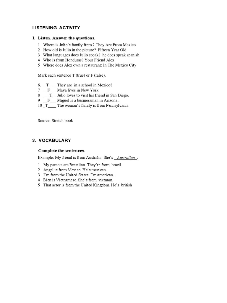 Listening Activity 1 Listen. Answer The Questions | PDF | Language Arts ...