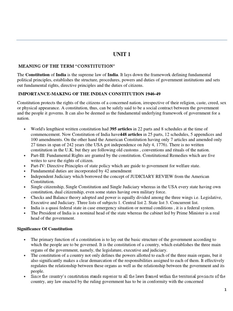 Unit 1: Meaning of The Term "Constitution" | PDF | United States ...