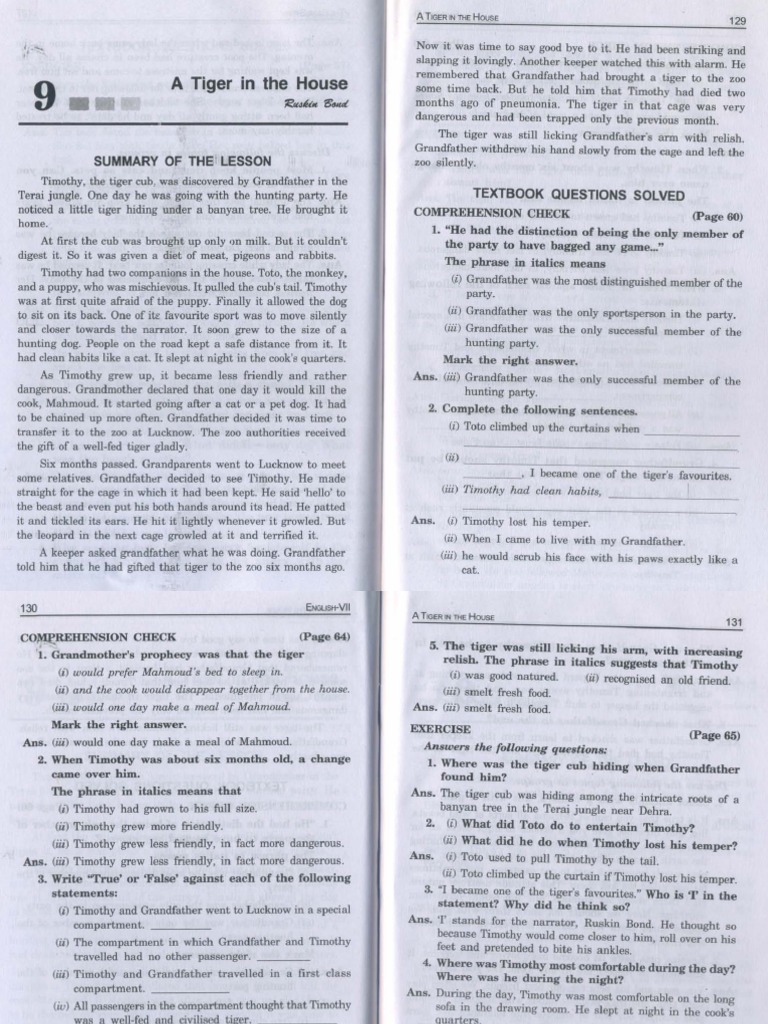 English A Tiger in The House PDF | PDF | Tiger | Animals And Humans