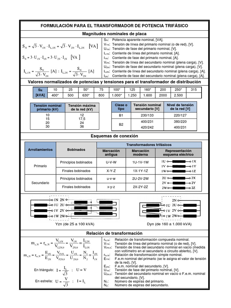 Formulas Transformadores Trifasicos | PDF | Transformador | Energia ...