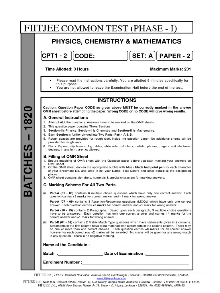 Fiitjee) : Common Test (Phase - I | PDF | Molecules | Chemical Bond