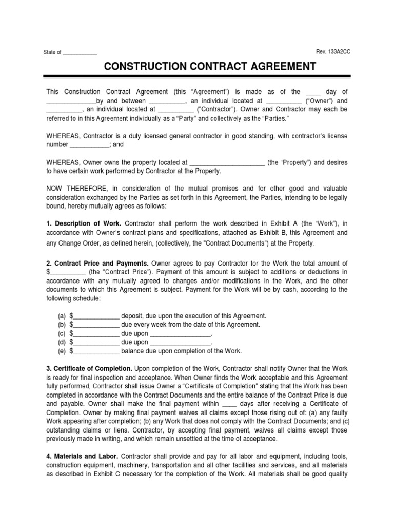 Construction Contract Agreement Template | PDF | Liability Insurance ...