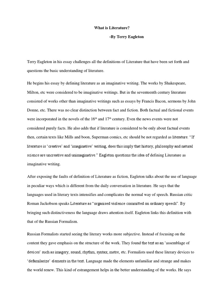 What Is Literature? - by Terry Eagleton: TH TH | PDF | Essays ...