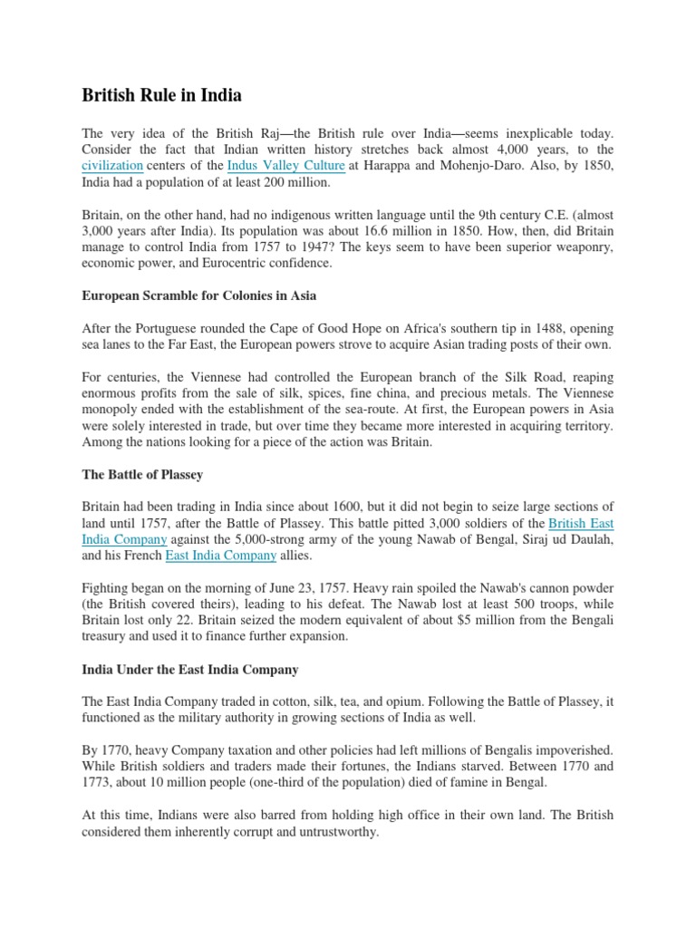 British Rule in India | PDF | British Raj | Partition Of India