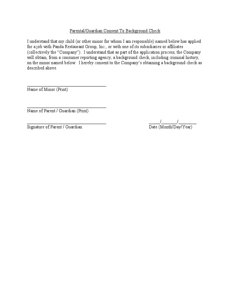 Parental Consent for Minor Background Check | PDF
