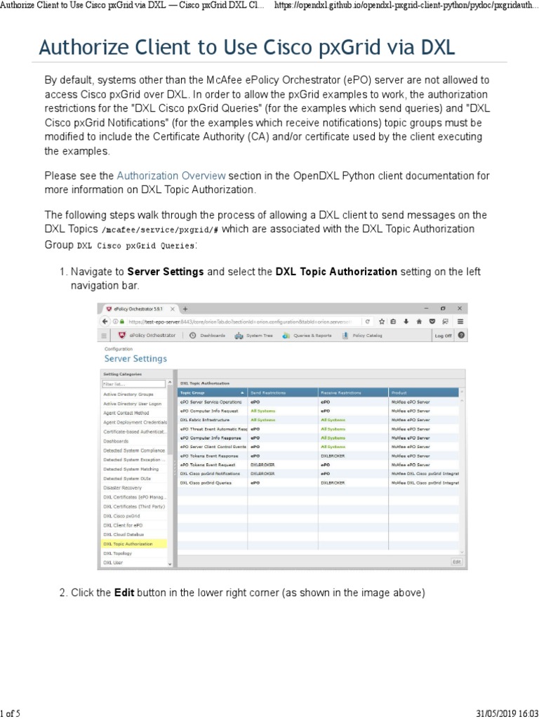 DXL - Authorize Client To Use Cisco PxGrid Via DXL - Cisco PxGrid DXL ...