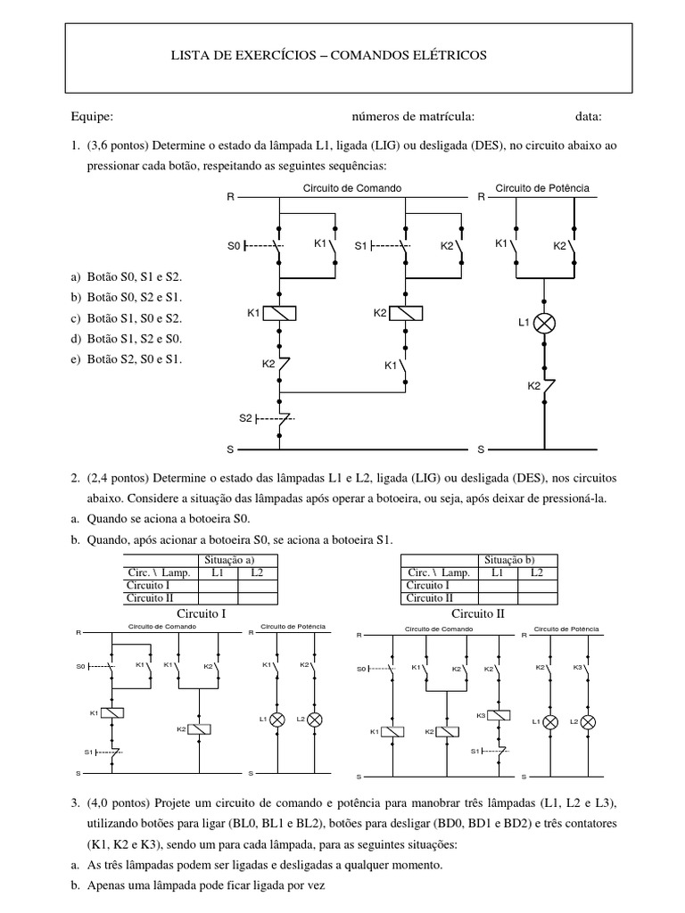 Lista de Exercícios de Comandos Elétricos | PDF | Engenharia Elétrica