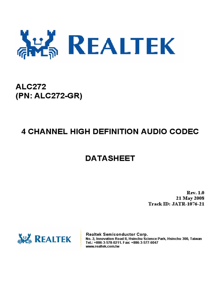 Realtek ALC272 | PDF | Digital Audio | Analogue Electronics