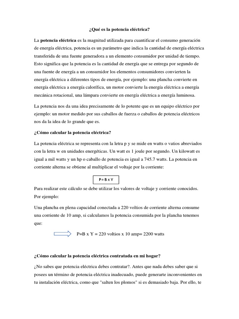 Qué Es La Potencia Eléctrica | PDF | Energia electrica | Vatio