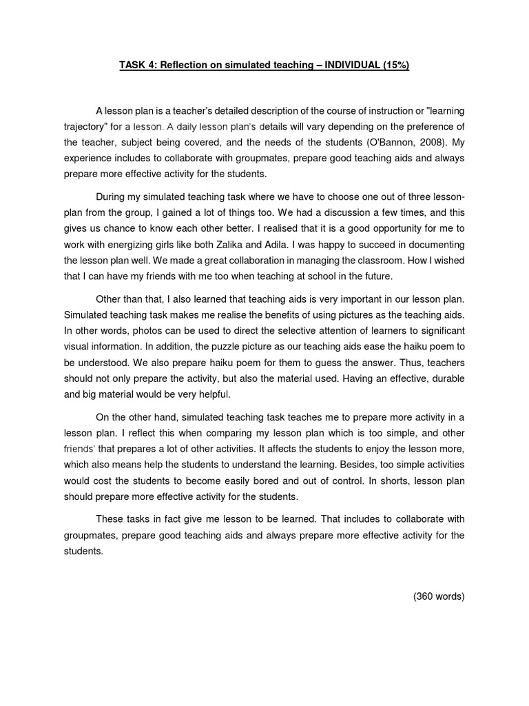 Reflection Simulated Teaching | Download Free PDF | Lesson Plan | Teachers