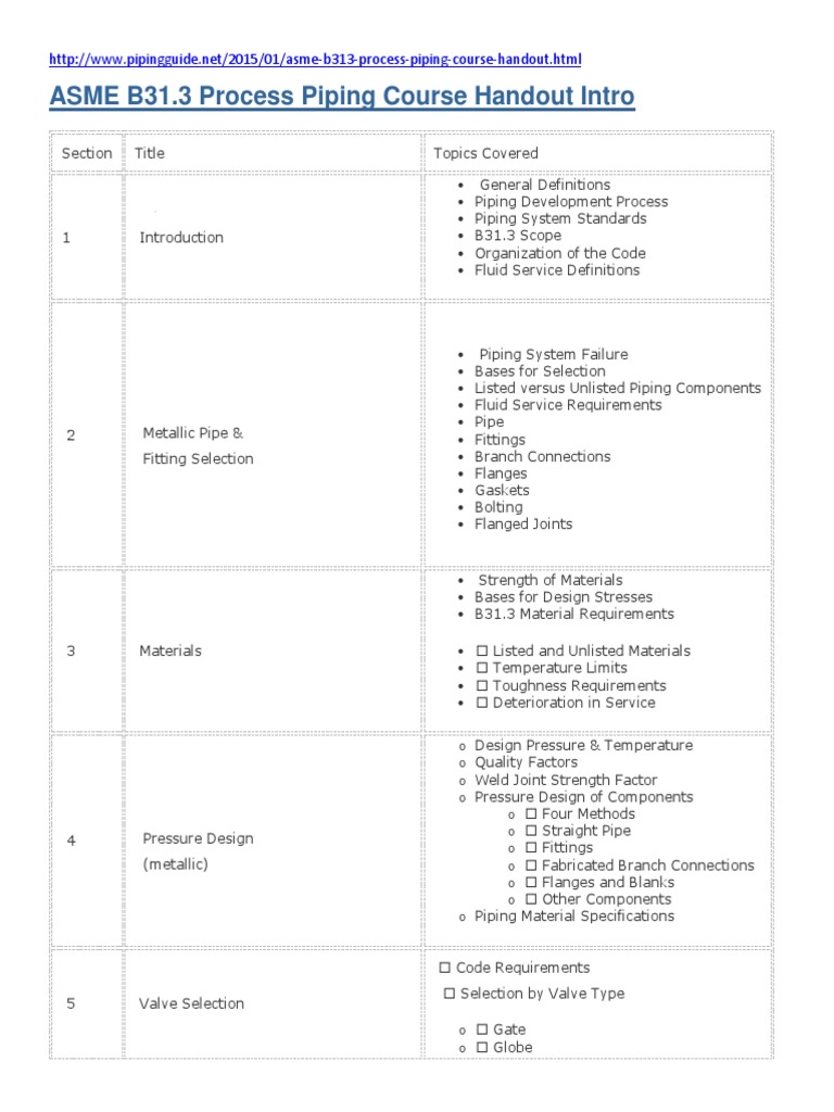 ASME B31.3 Process Piping Course Guide | PDF | Pipe (Fluid Conveyance ...