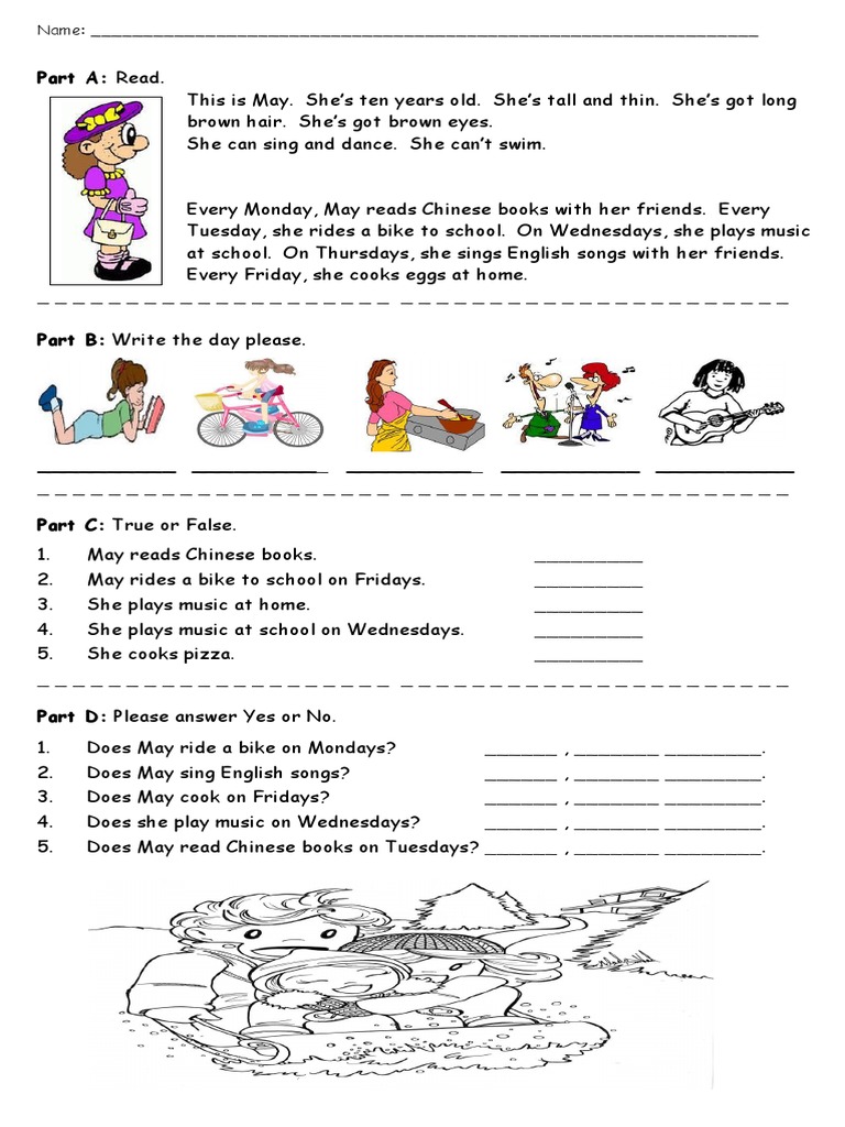 Days of The Week Simple Reading Comprehension | PDF