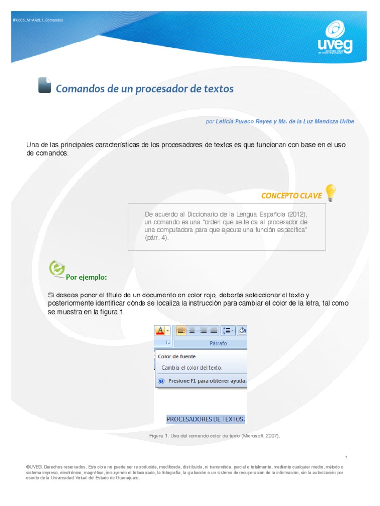 Comandos de Un Procesador de Textos: Por Ejemplo | PDF | Microsoft ...