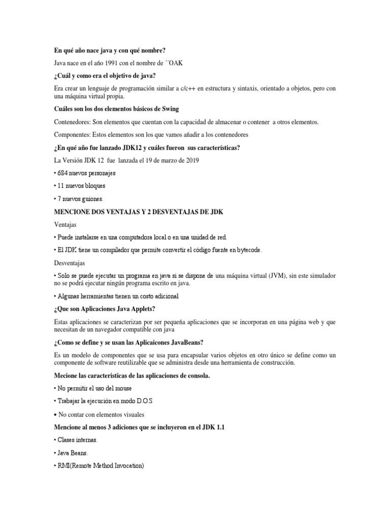 Cuestionario de Java | PDF | Páginas del servidor Java | Java (lenguaje de programación)