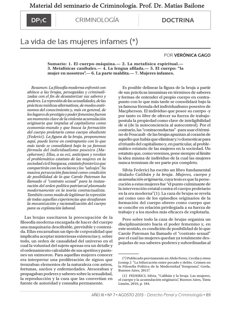 Gago Veronica - La Vida de Las Mujeres Infames - RDPyC | PDF | Brujería | Mujer
