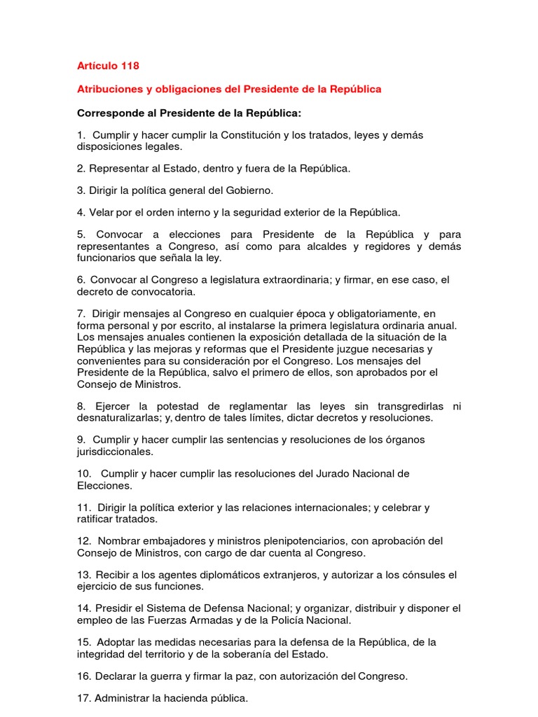 Articulo 118 - Atribuciones | PDF | Esfera pública | Instituciones sociales