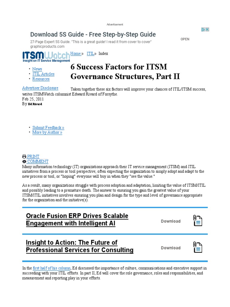 6 Success Factors For ITSM Governance Structures, Part II: Download 5S ...