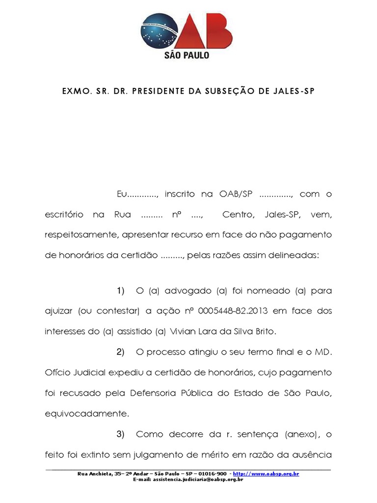 Modelo para o RECURSO Certidao Oab | PDF | Advogado | Justiça Modelo para o RECURSO Certidao Oab | PDF | Advogado | Justiça