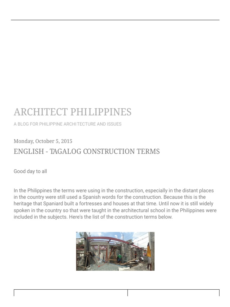 Architect Philippines - English - Tagalog Construction Terms | Download ...