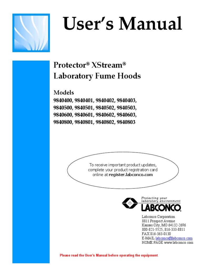 User'S Manual: Protector Xstream Laboratory Fume Hoods | PDF ...