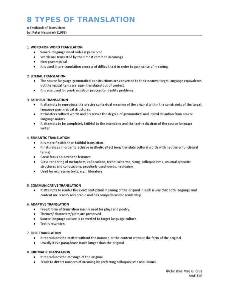 Eight Types of Translation | PDF | Idiom | Translations