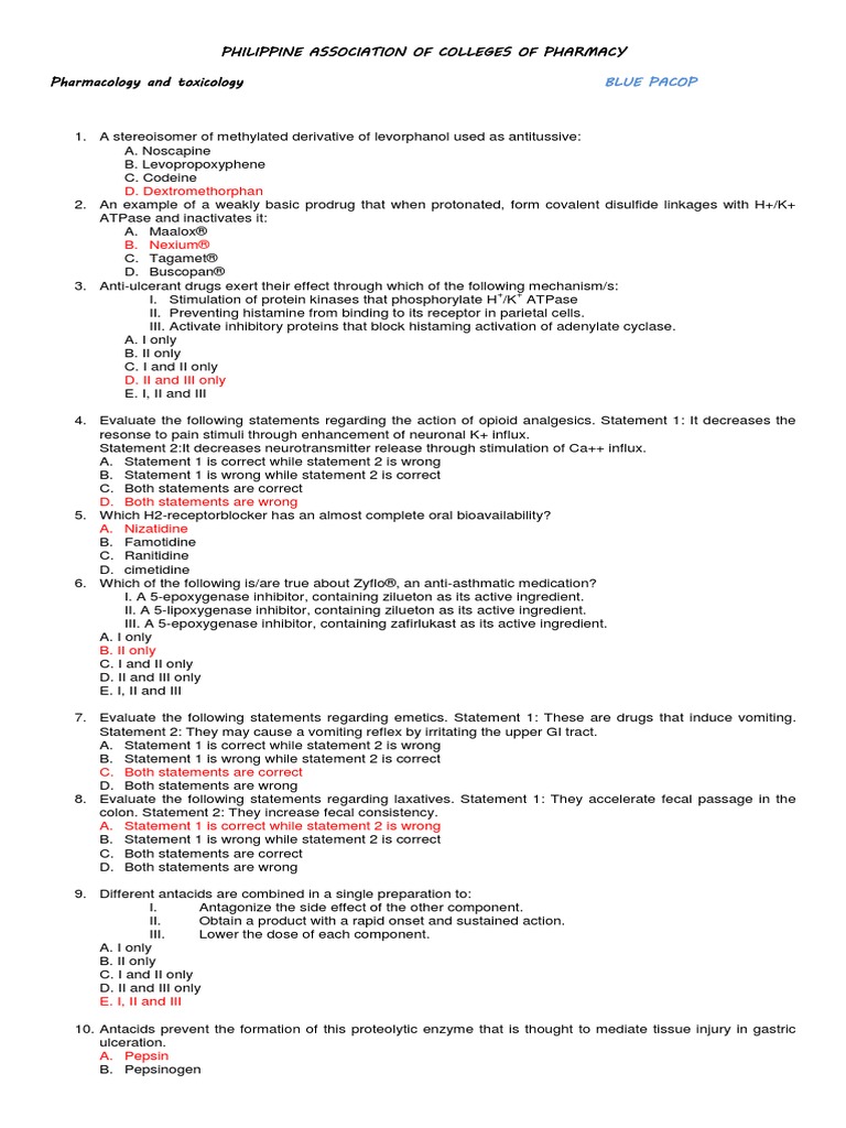 Pharmacology Answer Key-BLUE PACOP PDF | PDF | Insulin | Chemotherapy