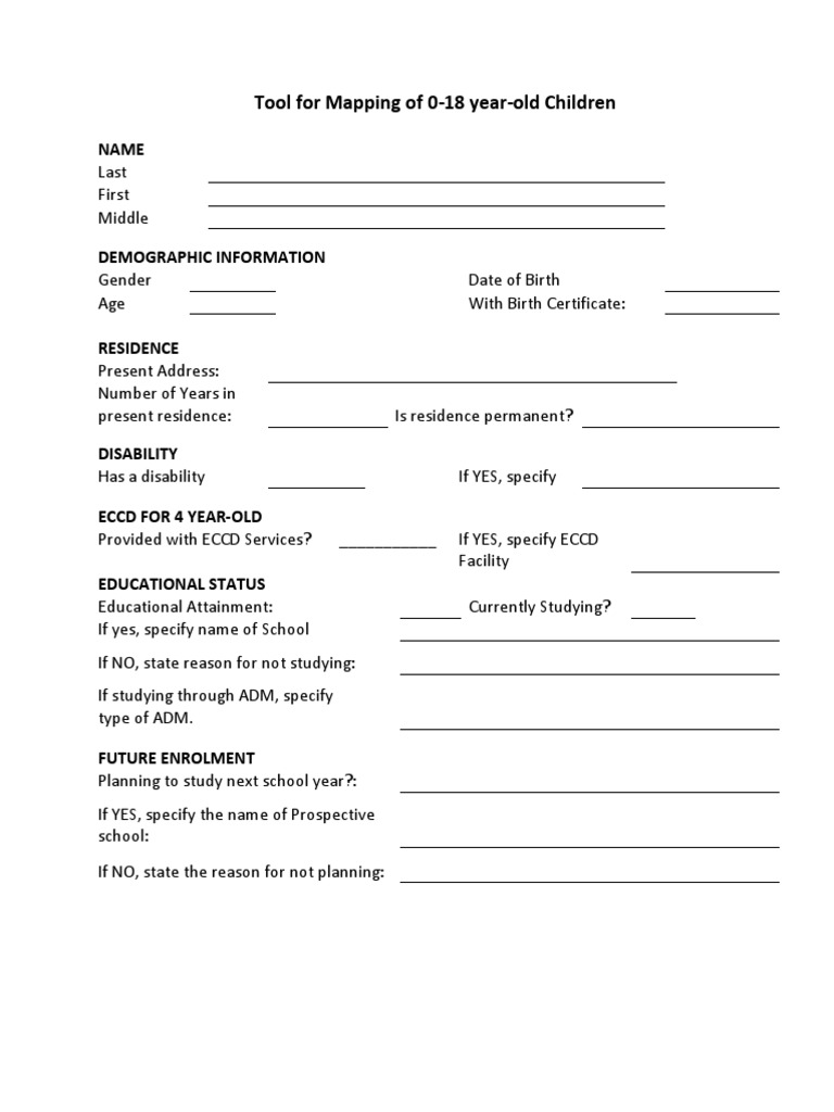 Child Mapping Tool for Ages 0-18 | PDF | Wellness | Career & Growth