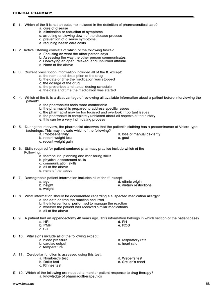 Clinical Pharmacy Answer Key-GREEN PACOP PDF | Pharmacy | Anemia