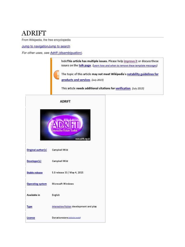 Adrift: Jump To Navigationjump To Search | PDF | Wikipedia | Operating ...