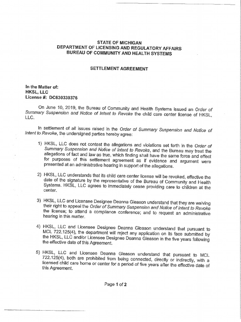 Hour Kidz Settlement Agreement | PDF