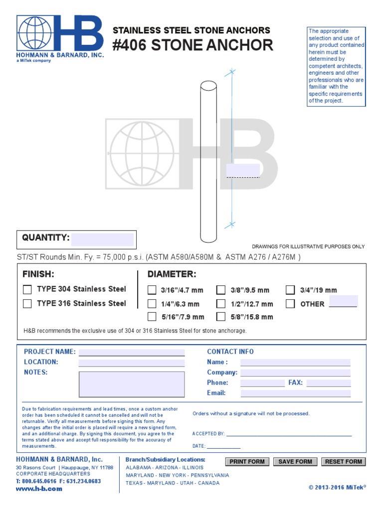 #406 Stone Anchor: Stainless Steel Stone Anchors | PDF