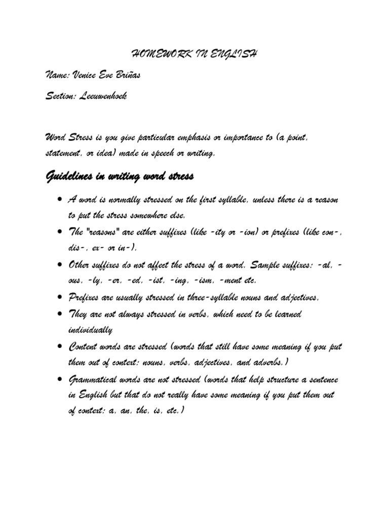 Homework in English | PDF